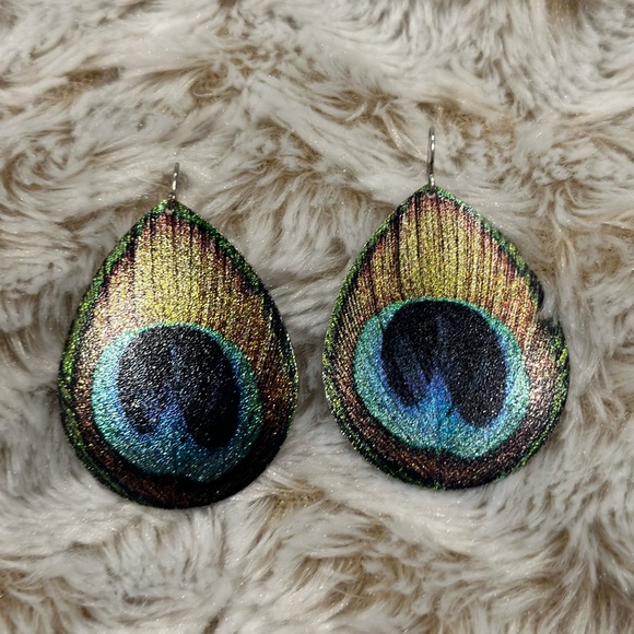 Jewelry | Peacock Feather Metal Teardrop Shaped Pierced Earrings | Poshmark